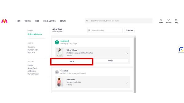 How To Cancel Order On Myntra Through App & Website